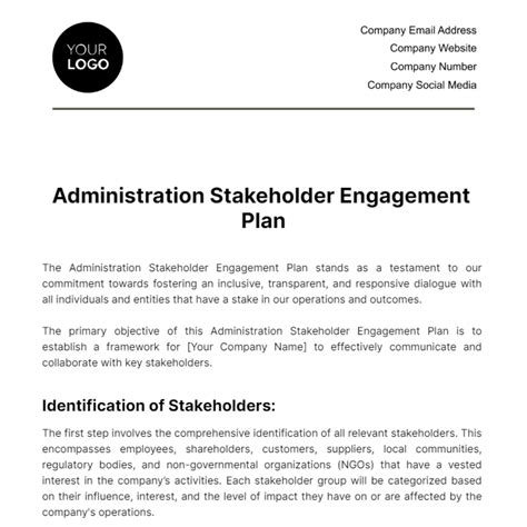 Administration Stakeholder Engagement Plan Template Edit Online