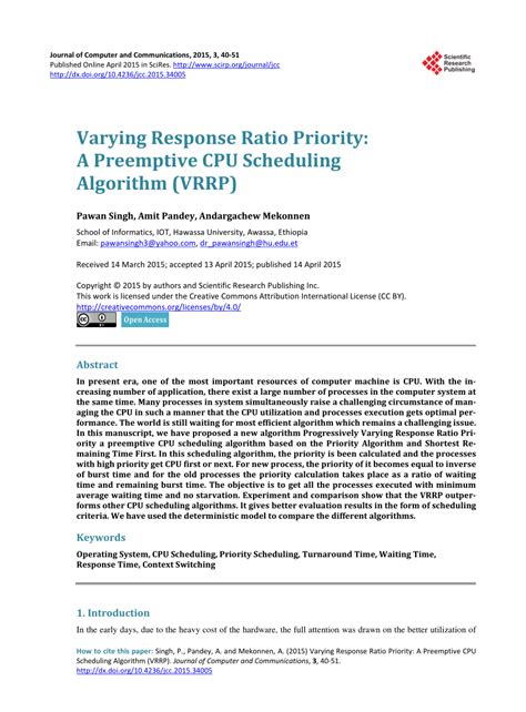 Pdf Varying Response Ratio Priority A Preemptive Cpu Scheduling