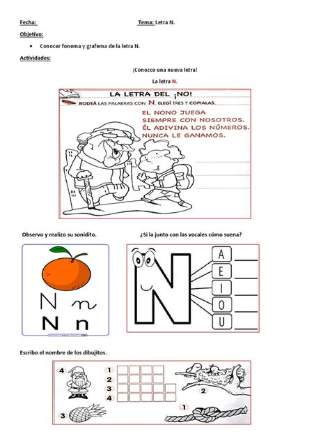 Actividades Letra N Pdf