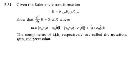 Solved Given The Euler Angle Transformation R Rz Chegg