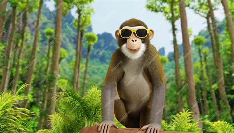 Premium Photo 3d Rendering Of Forest In Stand Monkey And Wear Sunglass