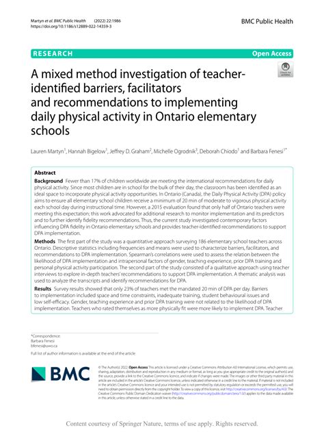 Pdf A Mixed Method Investigation Of Teacher Identified Barriers Facilitators And