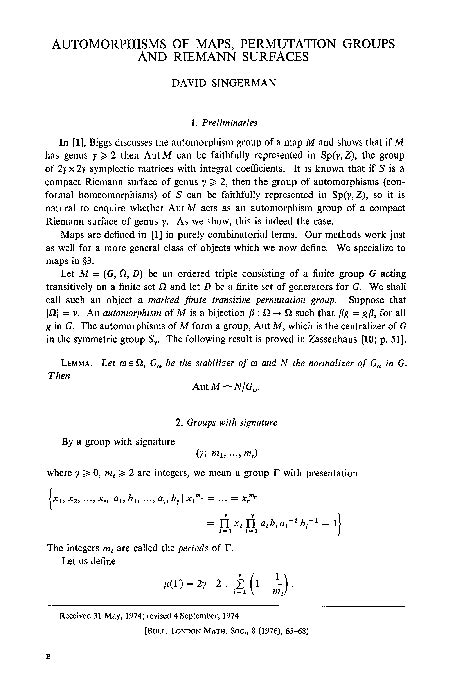 Pdf Automorphisms Of Maps Permutation Groups And Riemann Surfaces