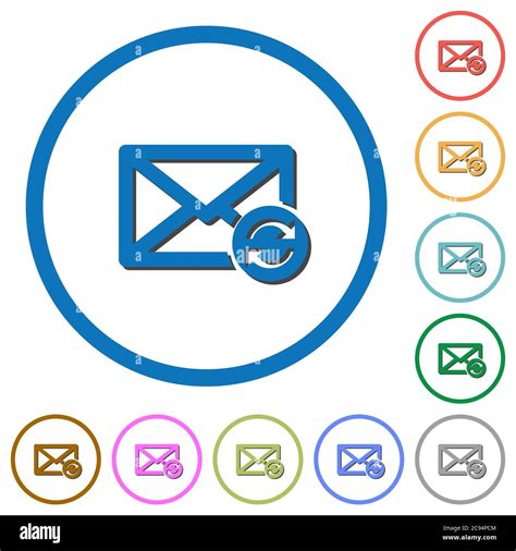 Syncronize Mails Flat Color Vector Icons With Shadows In Round Outlines On White Background