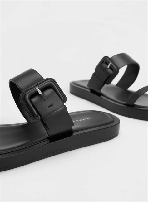 Black Buckled Strap Slides Charles And Keith Om