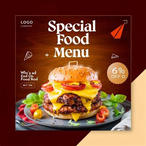 특별한 음식 메뉴 레스토랑 패스트푸드 버거 소셜 미디어 인스타그램 포스트 템플릿 프리미엄 Psd 파일