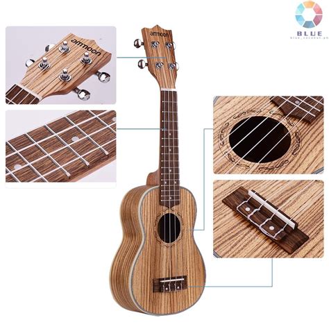 [new] Ammoon 21 Inch Soprano Ukulele Ukelele Zebrawood String Instrument Musical T For