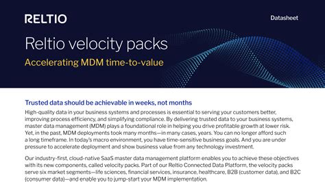 Reltio Velocity Packs Accelerating Mdm Time To Value Reltio