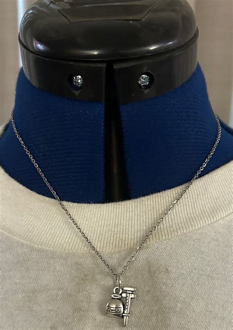Syringe With Medication Necklace Antique Silver Charmpendant Rhodium