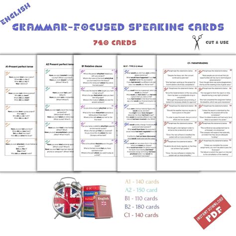 Printable 740 Grammar Focused Speaking Cards Across A1 A2 B1 B2 And C1 Levels Classroom