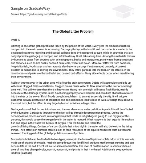 ⇉the Global Litter Problem Essay Example Graduateway