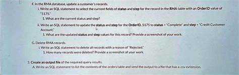 solved texts databases sql f in the rma database update a customer