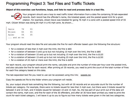 Solved Programming Project 3 Text Files And Traffic Tickets
