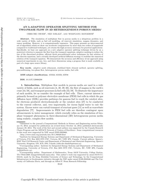 Pdf An H Adaptive Operator Splitting Method For Two Phase Flow In 3d Heterogeneous Porous Media