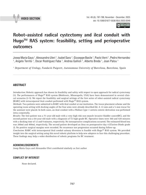 Pdf Robot Assisted Radical Cystectomy And Ileal Conduit With Hugo™ Ras System Feasibility