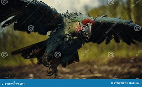 Greenblue Parrot Flying Beside A Piler A Jessica Drossin Inspired Unreal Engine Render Stock