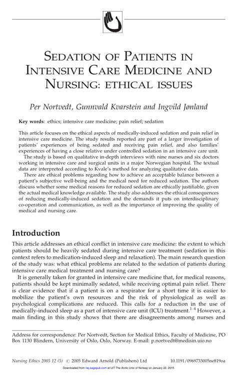 Pdf Sedation Of Patients In Intensive Care Medicine And Nursing