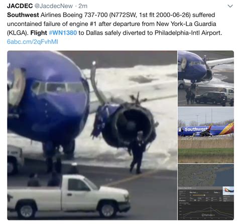 Southwest Flight Wn 1380 Makes An Emergency Landing At Philadelphia One Passenger Is Killed
