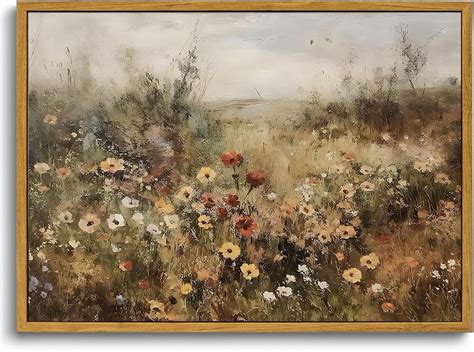 Avoi Vintage Wildflowers Landscape Wall Art Framed Floral Natural