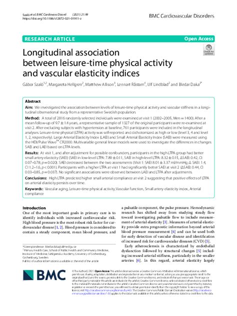 Pdf Longitudinal Association Between Leisure Time Physical Activity And Vascular Elasticity