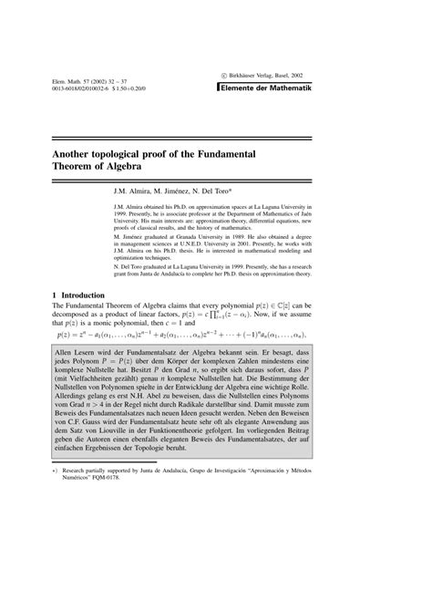 Pdf Another Topological Proof Of The Fundamental Theorem Of Algebra