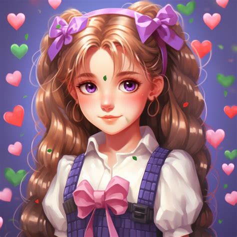 Premium Ai Image Anime Girl With Long Hair And Purple Bow In Front Of Hearts