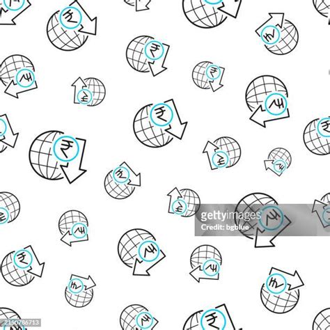 Indian Rupee Rate Decrease Seamless Pattern Line Icons On White