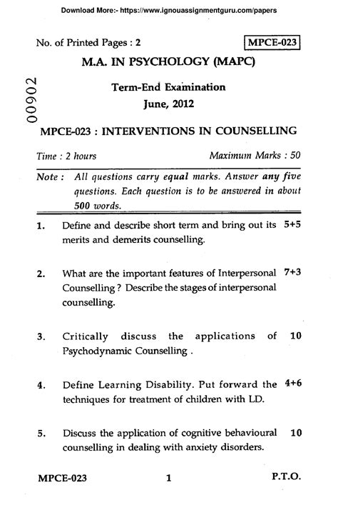 MPCE Previous Year Question Papers By Ignouassignmentguru No Of Printed Pages MPCE