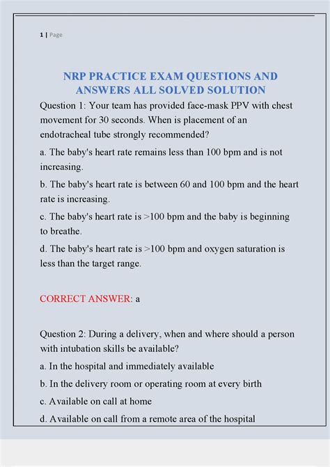 Nrp Practice Exam Questions And Answers All Solved Solution