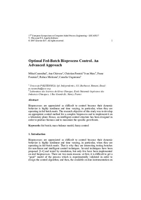 pdf optimal fed batch bioprocess control an advanced approach