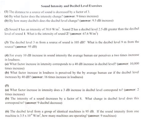 solved sound intensity and decibel level exercises 1 the