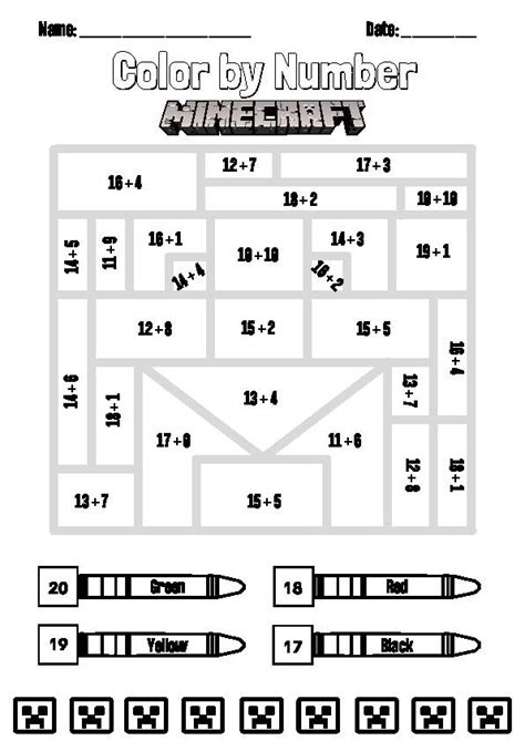 Minecraft Math Multiplication Facts Underground Addition Coloring