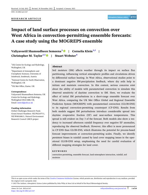 Pdf Impact Of Land Surface Processes On Convection Over West Africa