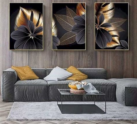 Рисуване по номера Триптих златни листа 3 40х50 см