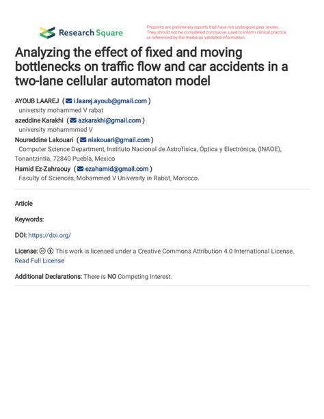 Pdf Analyzing The Effect Of Fixed And Moving Bottlenecks On Traffic Flow And Car Accidents In