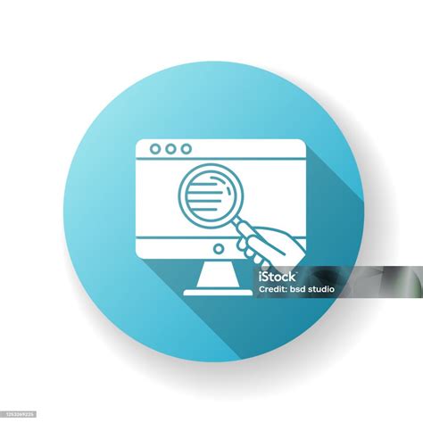 웹 연구원 블루 플랫 디자인 긴 그림자 글리프 아이콘 사이트 분석 데이터 검색 웹 분석 인터넷 연구 웹 사이트 서핑 원격 직원 실루엣 Rgb 컬러 일러스트레이션 개념에 대한