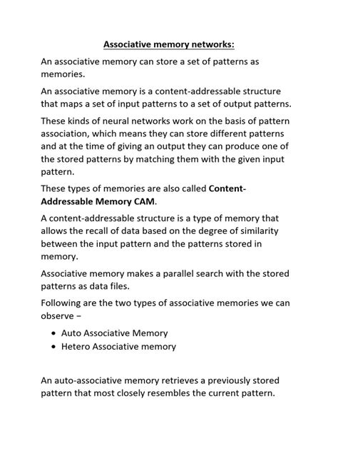 Associative Memory Networks Pdf Artificial Neural Network Memory