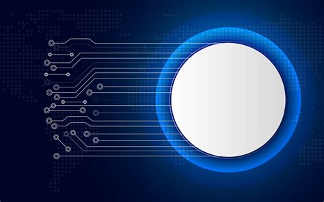white technology circle button on blue abstract background with white line circuit board