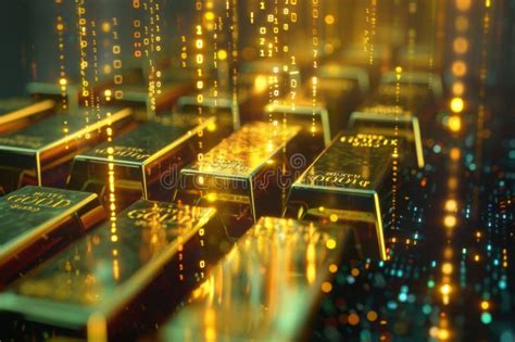 Futuristic Digital Transformation Of Gold Bars Into Binary Code For