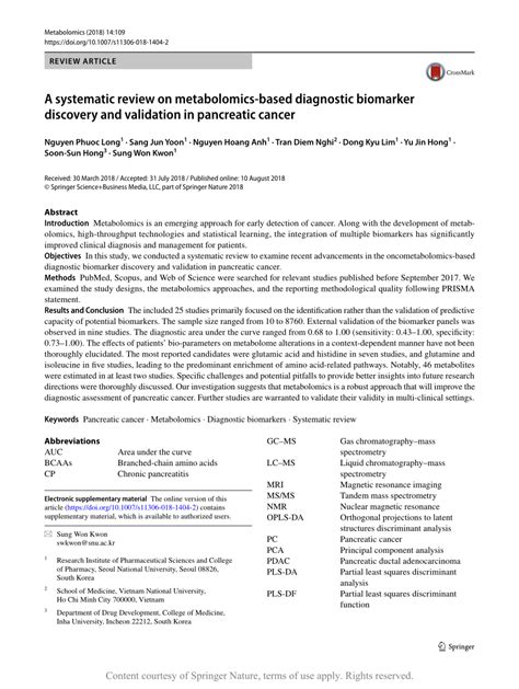 A Systematic Review On Metabolomics Based Diagnostic Biomarker Discovery And Validation In