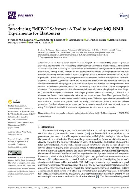 Pdf Introducing “mew2” Software A Tool To Analyze Mq Nmr Experiments For Elastomers