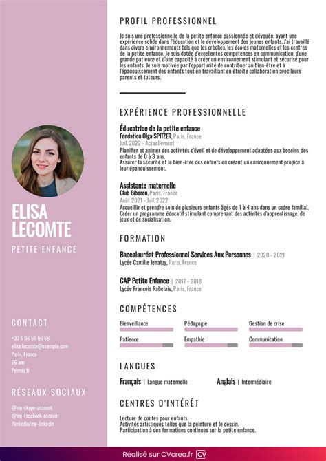 Cv Petite Enfance Mod Le Gratuit Et Conseils Exemple