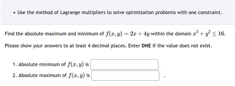 solved use the method of lagrange multipliers to solve
