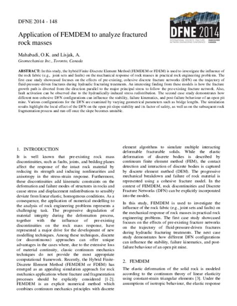 Pdf Application Of Femdem To Analyze Fractured Rock Masses