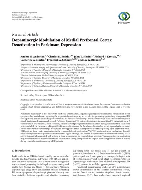 Pdf Dopaminergic Modulation Of Medial Prefrontal Cortex Deactivation In Parkinson Depression
