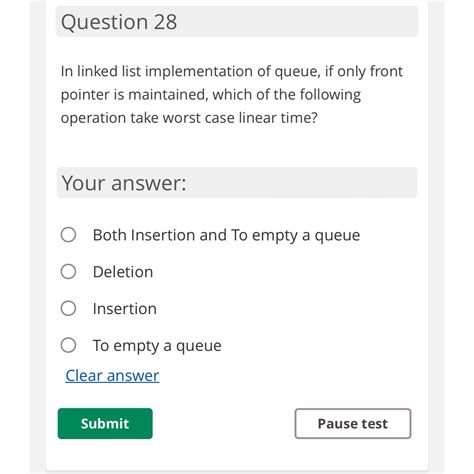 Solved Question 28In Linked List Implementation Of Queue If Chegg