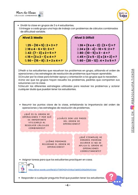 Plan De Clase Cálculos Combinados Bajo La Lupa