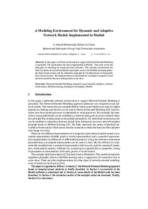 Pdf A Modeling Environment For Dynamic And Adaptive Network Models