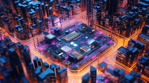Premium Ai Image Circuit Board Processor Chips Semiconductor Colorful Smart City Beautiful