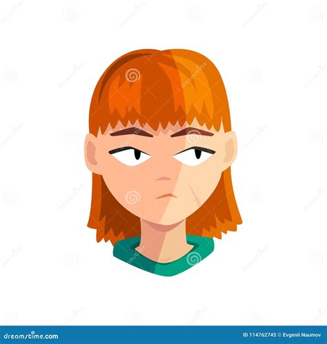 Bored Redhead Girl Female Emotional Face Avatar With Facial